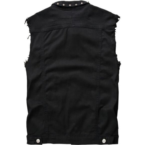 Jackets & Coats | Mens Goth Punk Studded Denim Vest Ripped Distressed ...